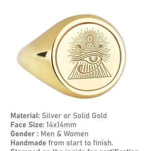 14K Gold Eye of Horus Signet Ring, Round Pyramid Eye Ring, Ancient ...