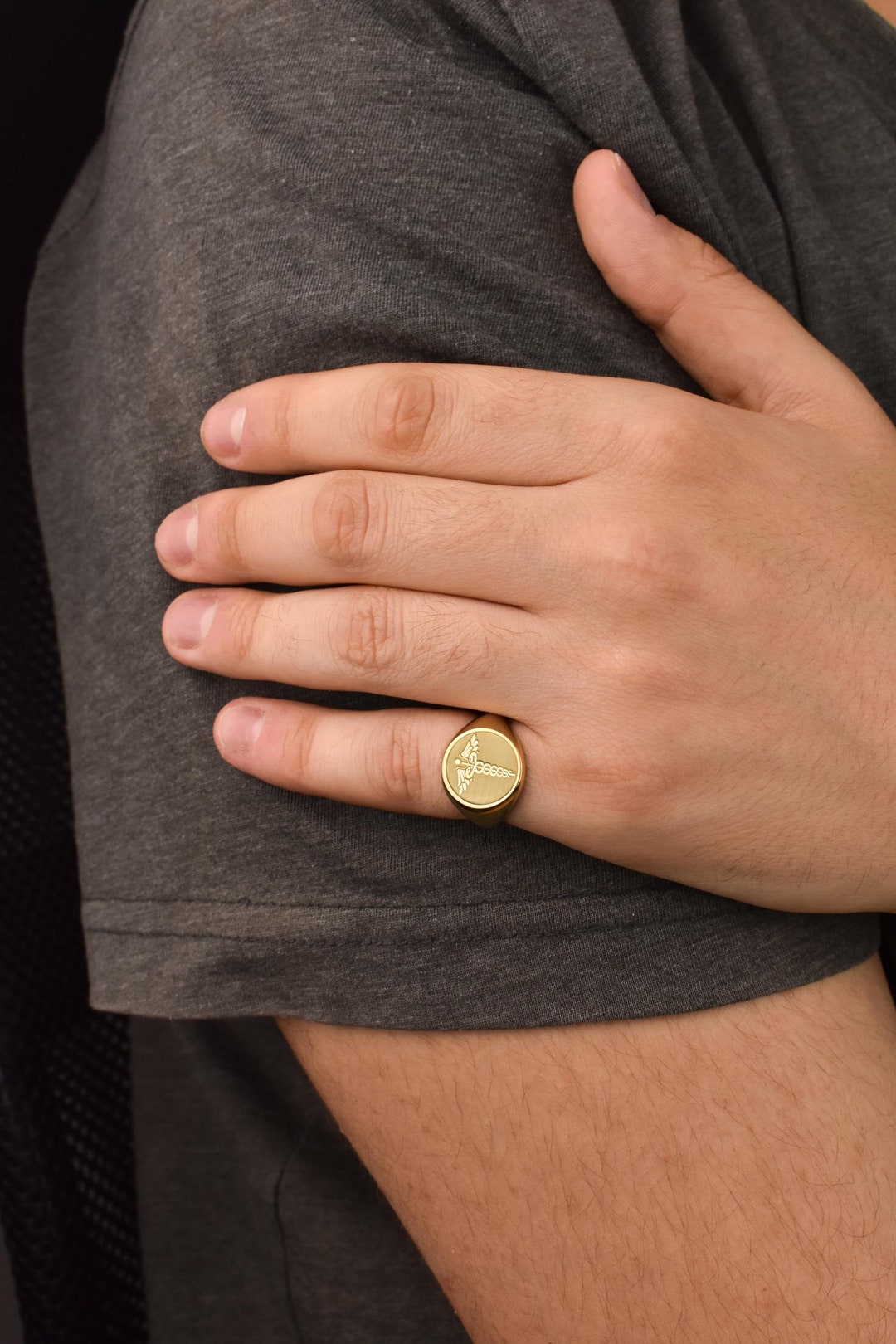 14K Solid Gold Medic Signet Ring, Medical Alert ID Jewelry, Medical ...