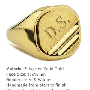 14K Gold Initials Signet Ring for Men, Monogram Signet Ring, Cushion ...
