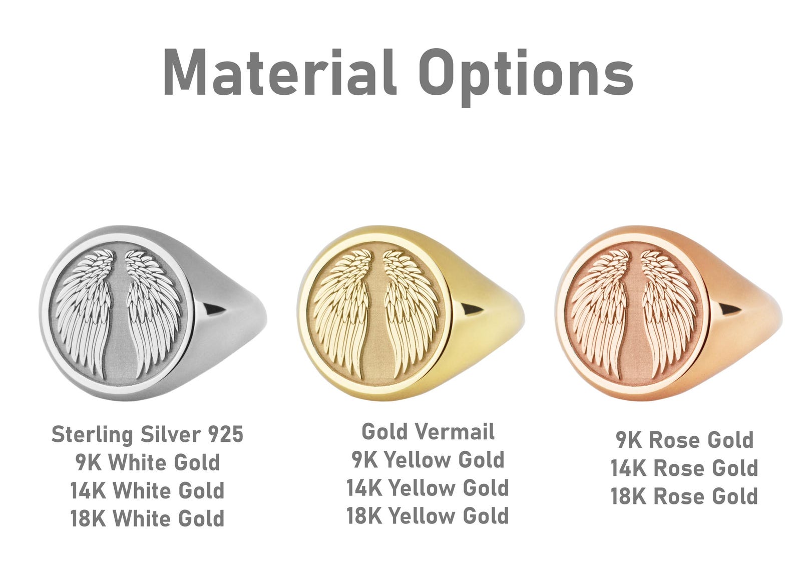 14K Solid Gold Angel Wings Signet Ring, Wings of Angel Amulet, Angelic ...