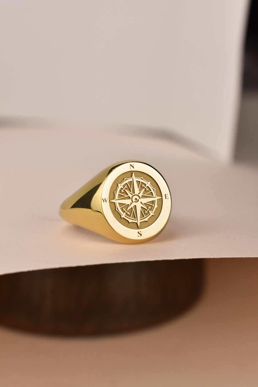 14K Gold Maritime Signet Ring, Nautical Compass Ring for Men, Marine Corps Gift, Navy Seal Gift ...