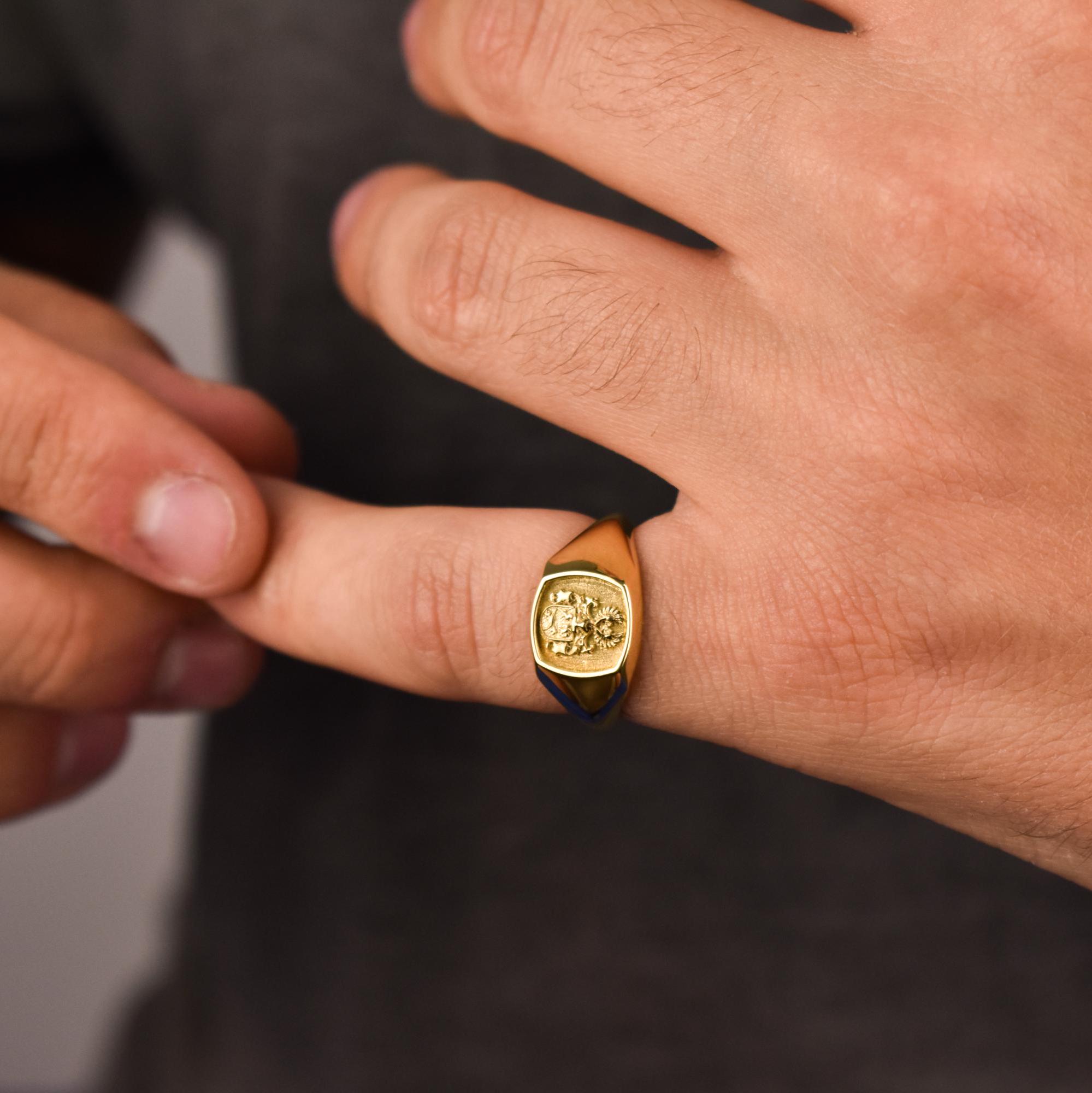 14K Gold Coat of Arms Signet Ring, Cushion Family Crest Ring, Dainty ...