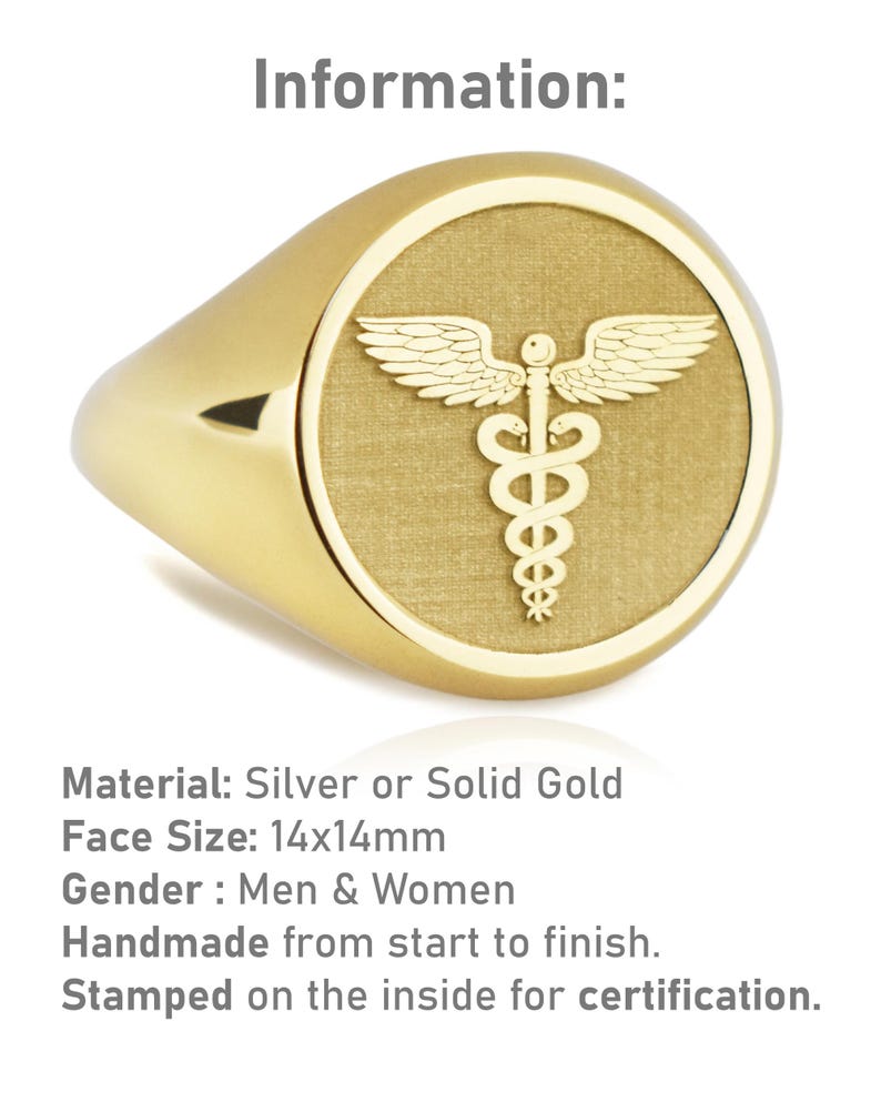 14K Gold Medical Alert ID Signet Ring, Emergency Medical Info Ring ...