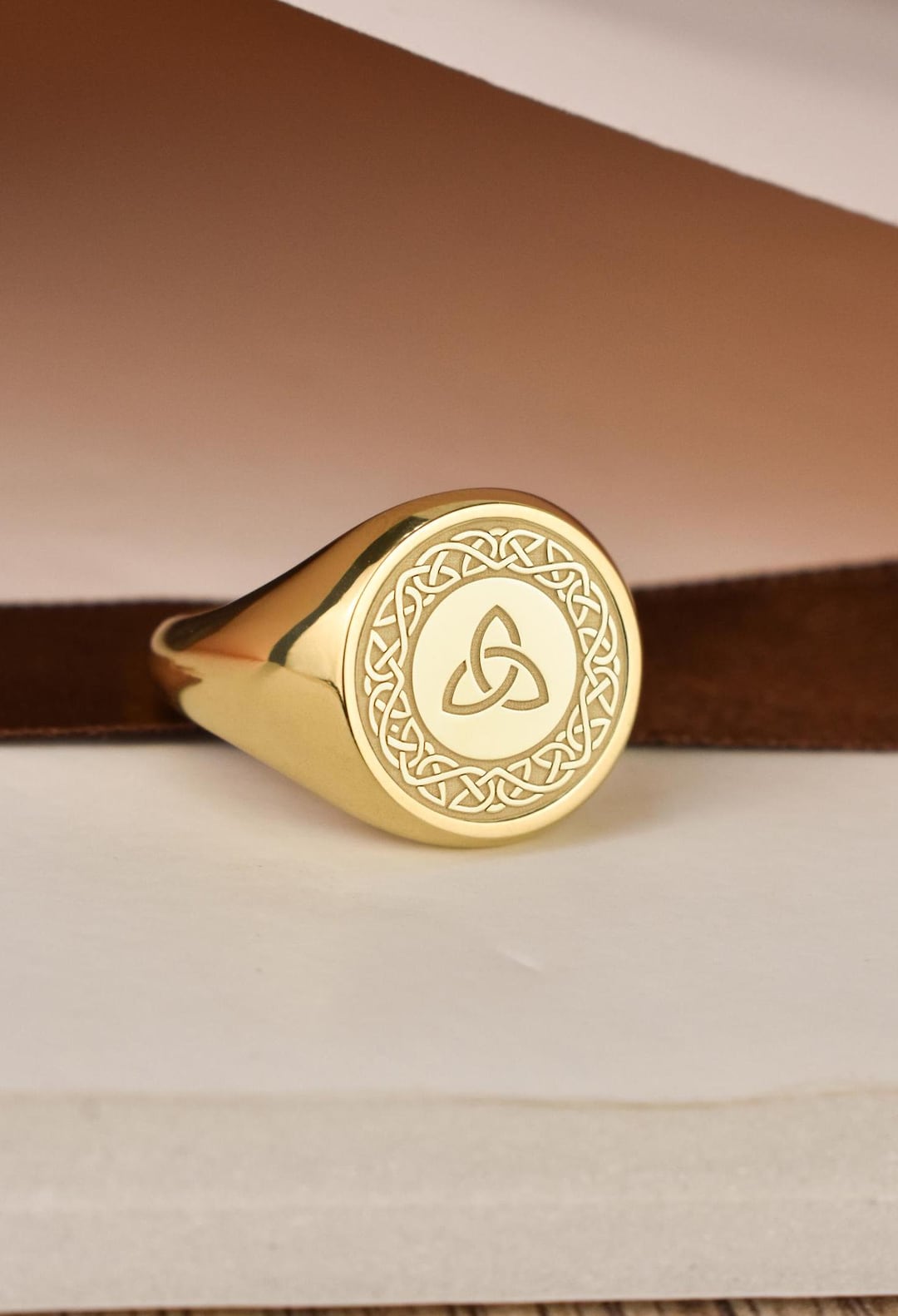14K Solid Gold Triquetra Signet Ring, Celtic Triquetra Ring, Celtic ...