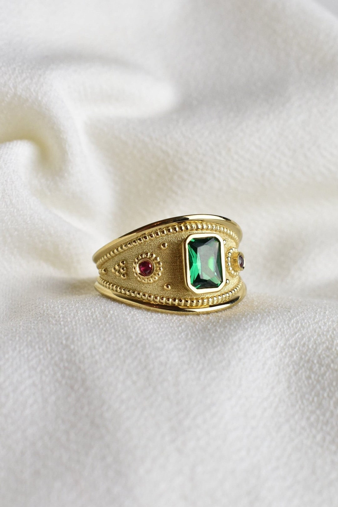 Emerald Byzantine Ring, Gold Etruscan Ring, Ancient Greek Ring ...