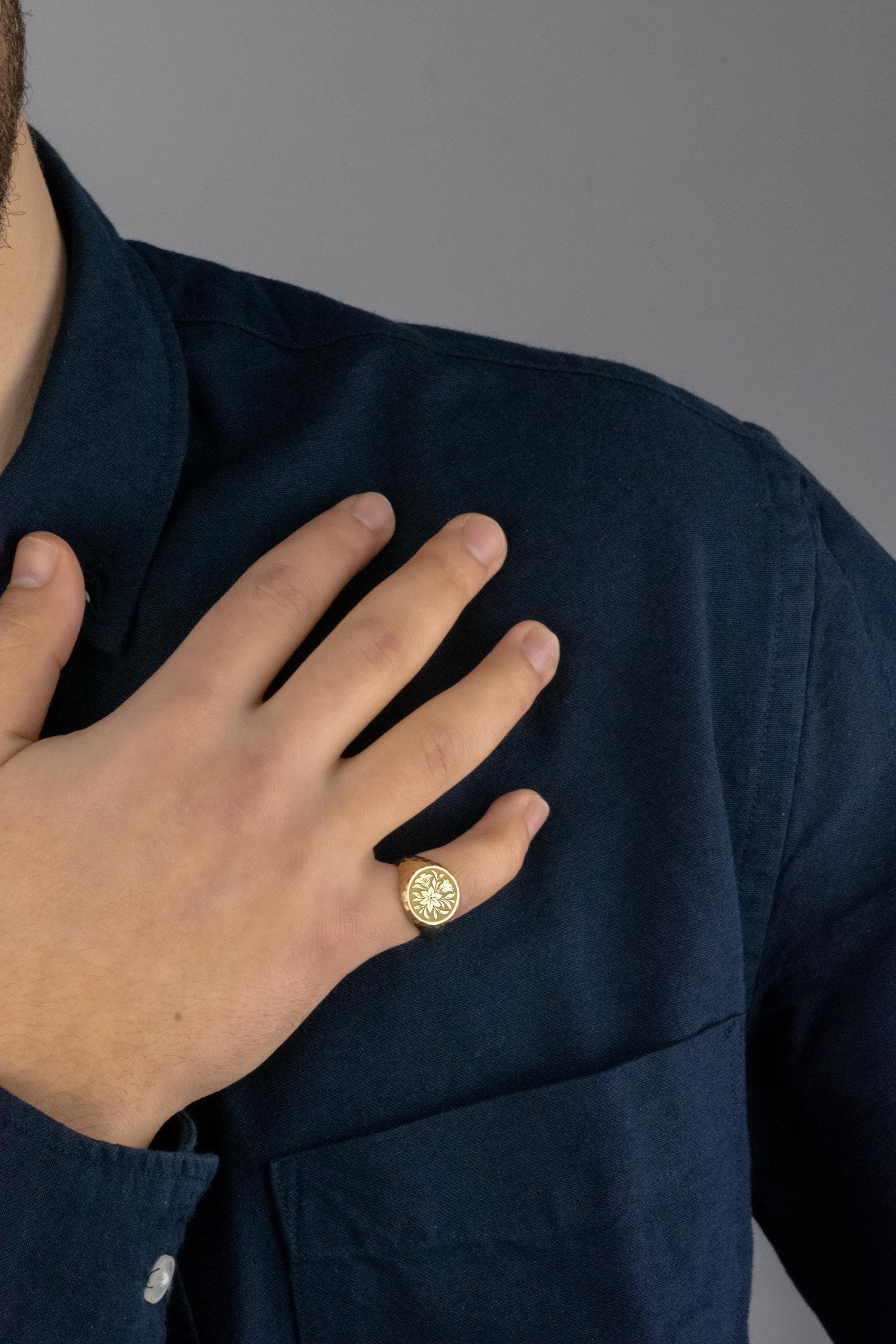 14K Gold Lily of the Valley Signet Ring, Hammered Floral Jewelry ...