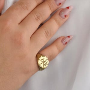 14K Gold Chi Rho Signet Ring, Hammered Christogram Ring, Greek ...