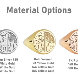 14K Gold Mountain Forest Signet Ring, Sun and Moon Ring for Men and ...