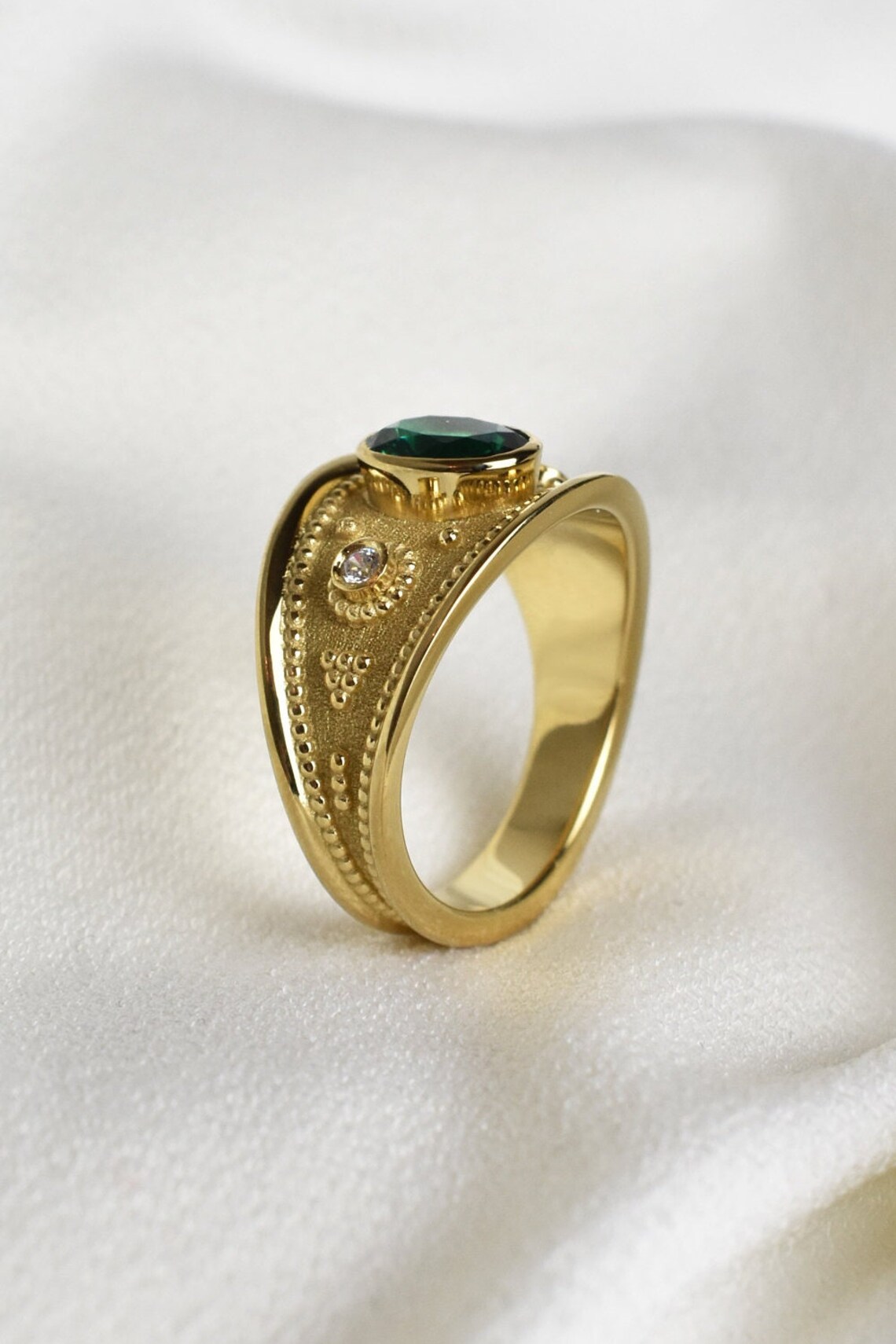Gold Roman Empire Ring, Emerald Stone Italian Ring, Ancient Italian ...