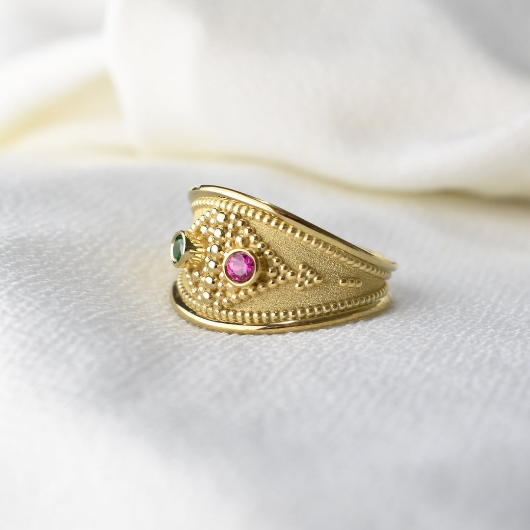 Gold Sicilian Ruby Ring, Ancient Sicily Jewelry, Gold Italian Ring for ...