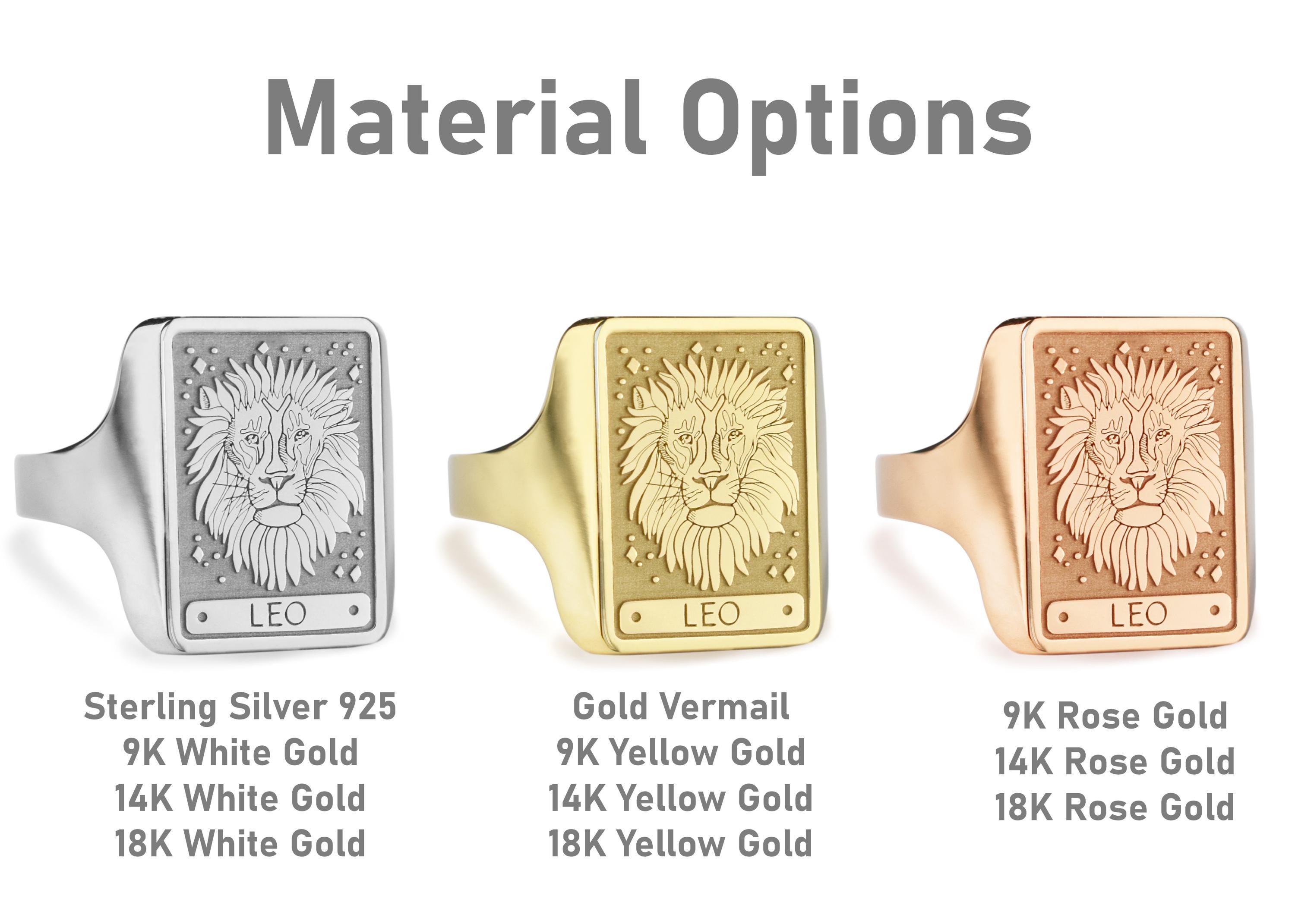 14K Solid Gold Leo Zodiac Sign Tarot Card Signet Ring for Men & Women ...