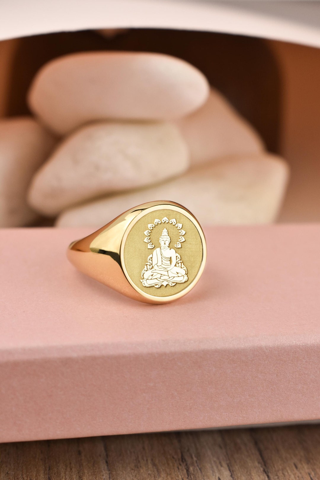14K Gold Buddha Statue Signet Ring, Meditation Jewelry, Peaceful Zen ...