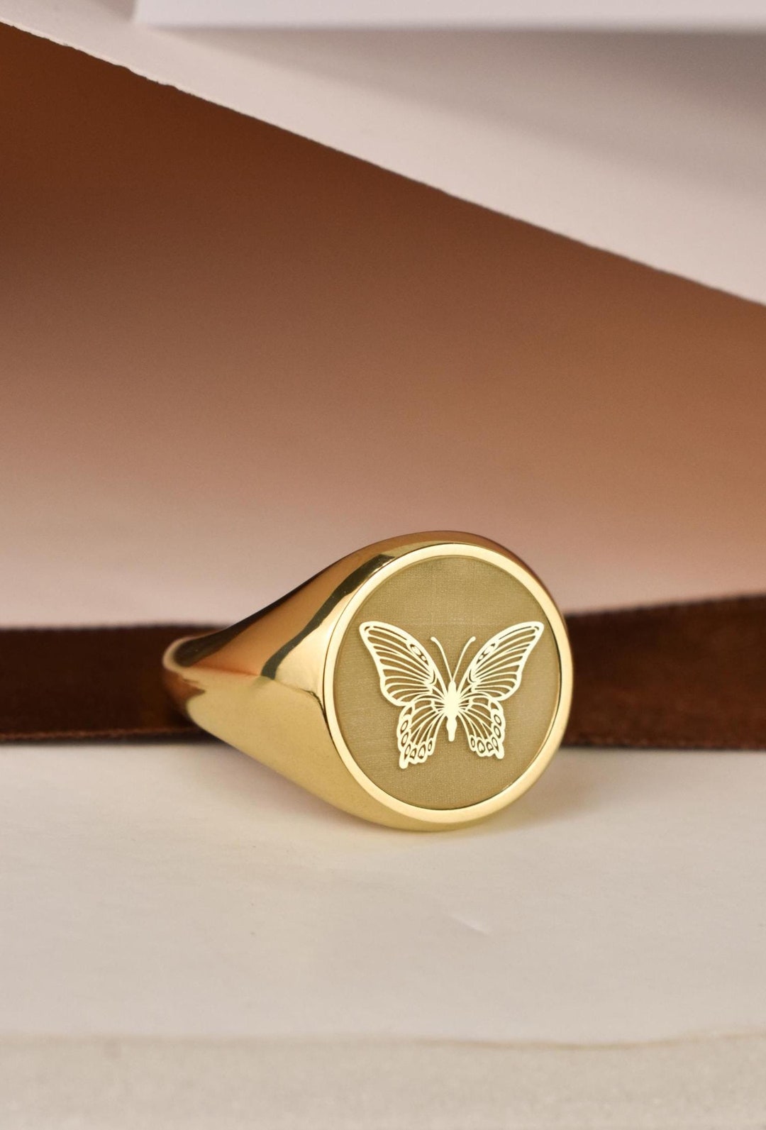 14K Gold Monarch Butterfly Signet Ring, Butterfly Wings Jewelry, Women ...
