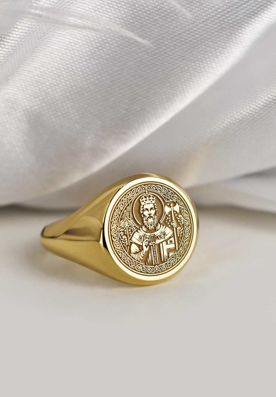 14K Gold Saint Olaf of Norway Signet Ring, Protection Jewelry for Men ...