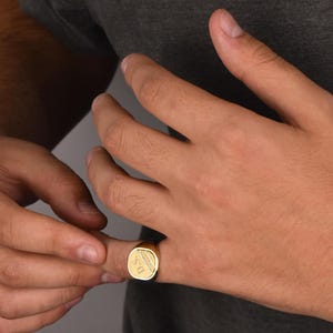 14K Gold Initials Signet Ring for Men, Monogram Signet Ring, Cushion ...