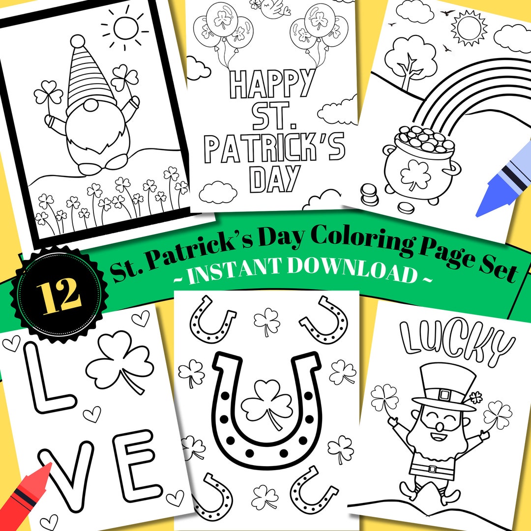 St. Patrick's Day Coloring Page Set, Instant Download, Saint Paddy's ...