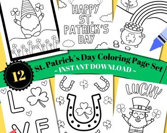 St. Patricks Day Coloring Page Set Instant Download Saint Paddy's Kids ...