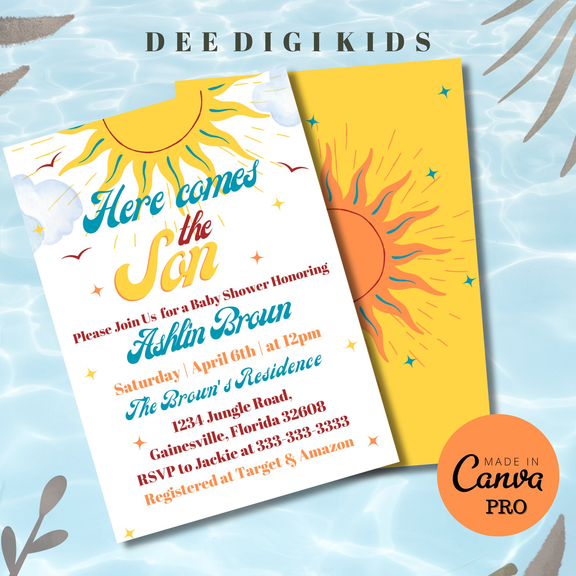 Editable Sunshine Baby Shower Invitation, Here Comes the Son Baby ...
