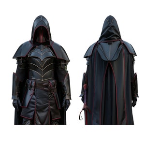 Black & Red Leather Medieval Hooded Cloak , Leather Cloak for Cosplay ...