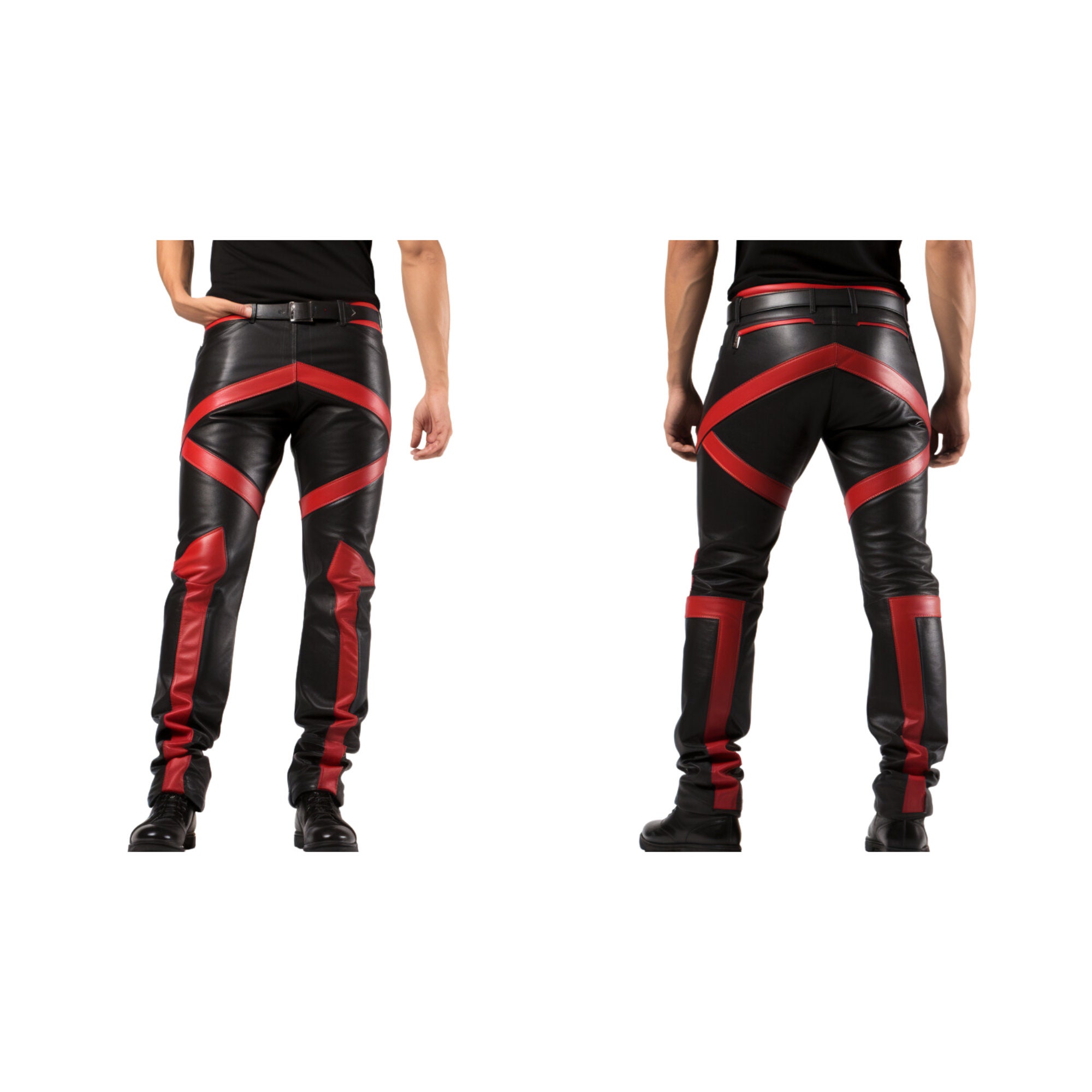 Black and Red Men's 100% Genuine Leather Pants, Handmade Leather Pants ...