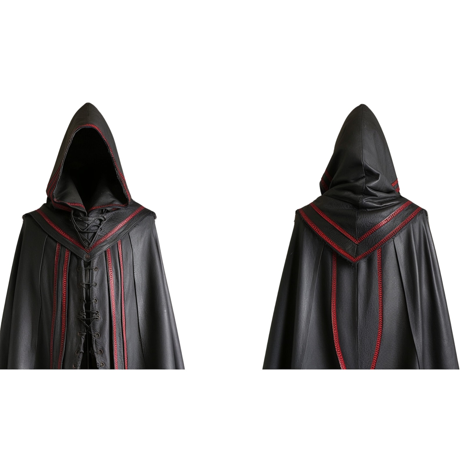 Handmade Black and Red Leather Medieval Hooded Cloak , Leather Cloak ...