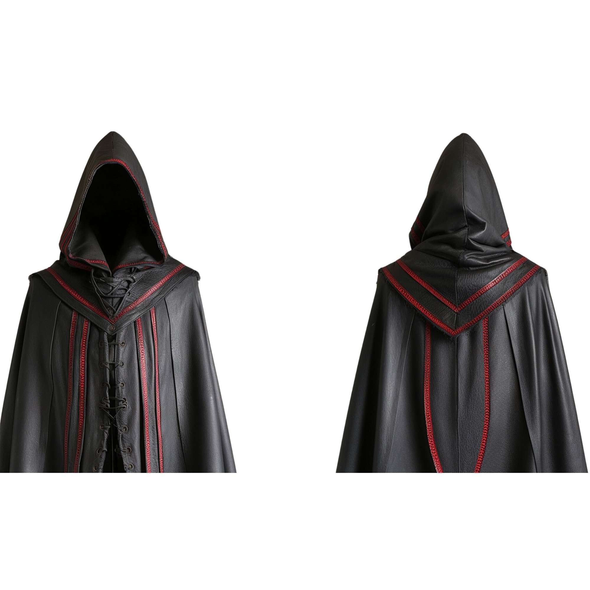 Handmade Black and Red Leather Medieval Hooded Cloak , Leather Cloak ...