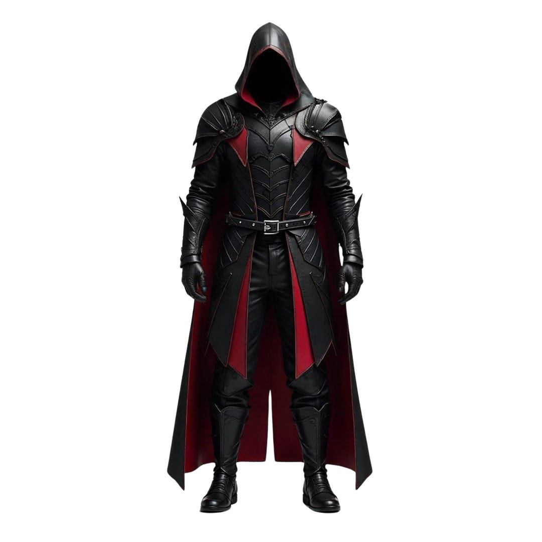 Black & Red Leather Medieval Hooded Cloak - Leather Armoured Cloak for ...
