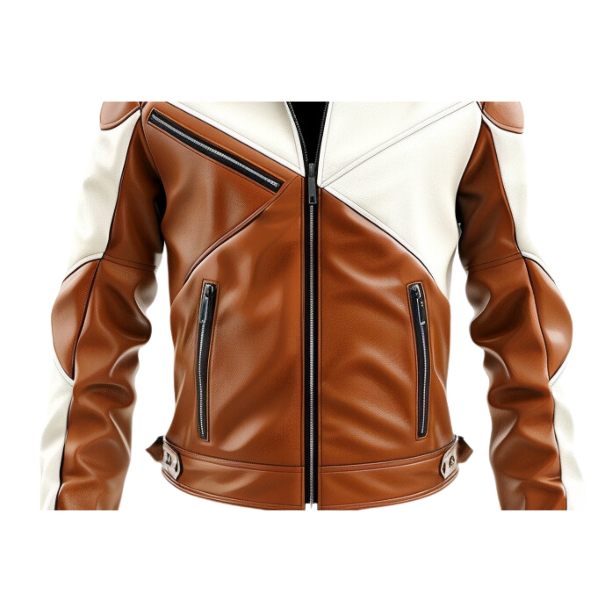 Brown and White Men's Racing 100% Genuine Leather Jacket for Men ...