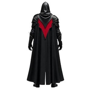 Black & Red Leather Medieval Hooded Cloak - Leather Armoured Cloak for ...