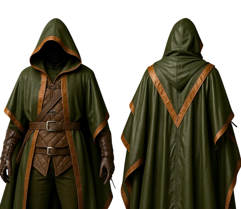 Handmade Green and Brown Leather Hooded Cloak | Leather Cosplay Cloak ...