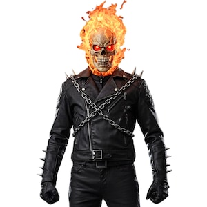 Ghost Rider Inspired Leather Biker Costume | Flame Skull Cosplay Set ...