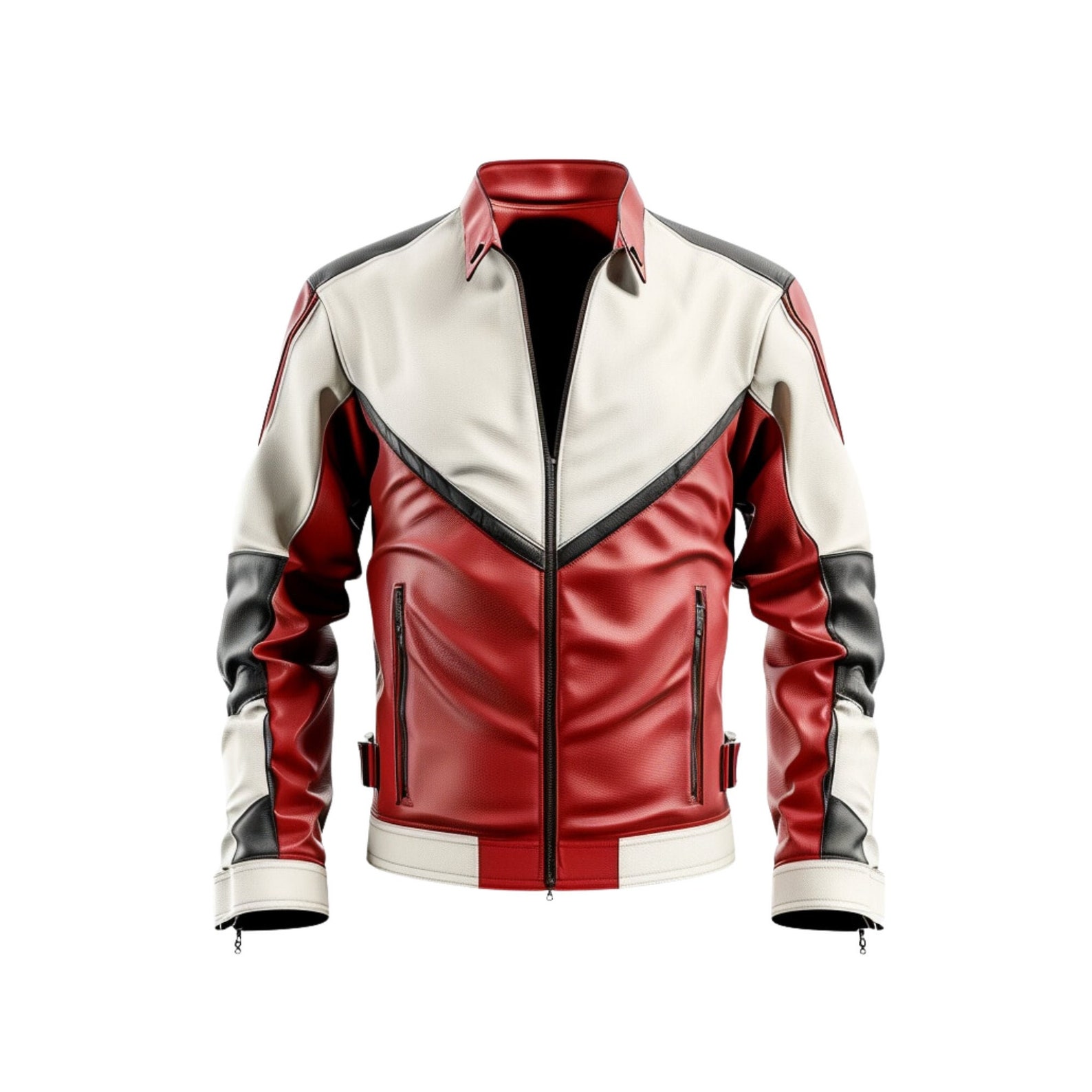 Red and White Men's Racing 100% Genuine Leather Jacket for Men ...