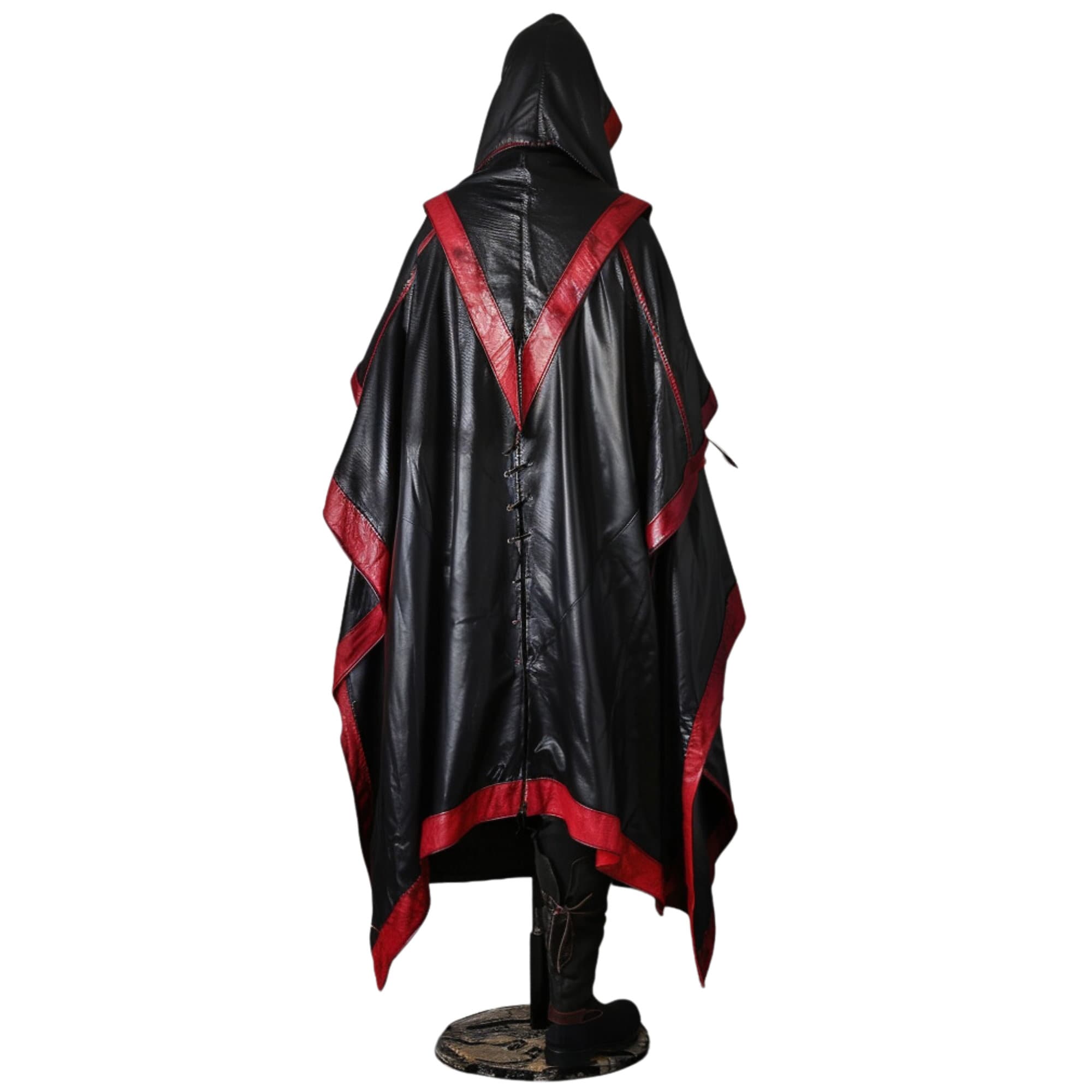 Handmade Black and Red Leather Hooded Cloak , Leather Cloak for Cosplay ...