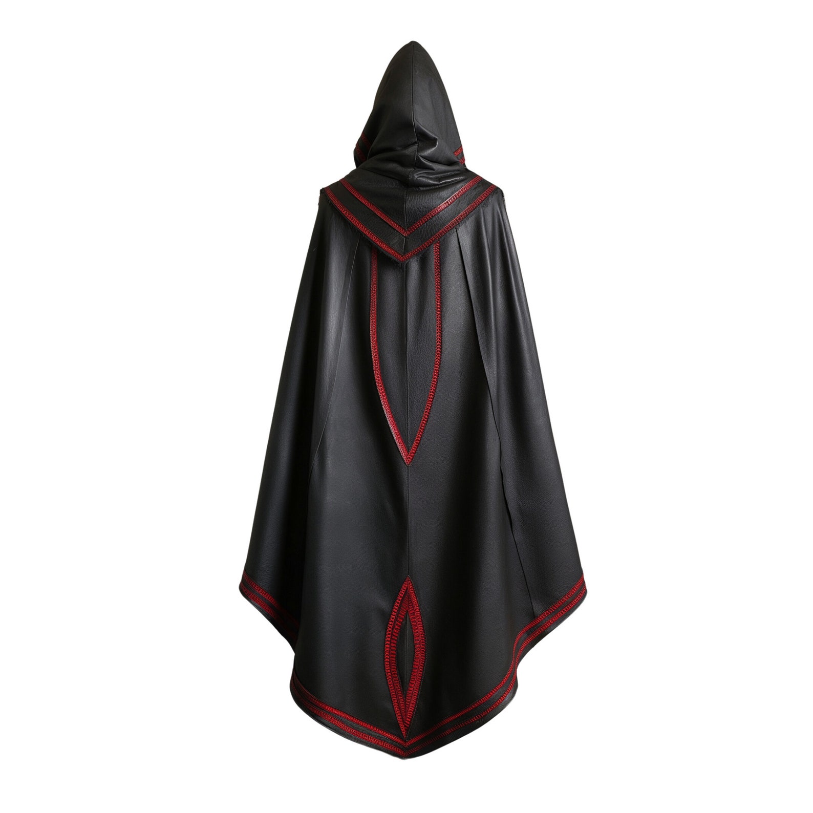 Handmade Black and Red Leather Medieval Hooded Cloak , Leather Cloak ...