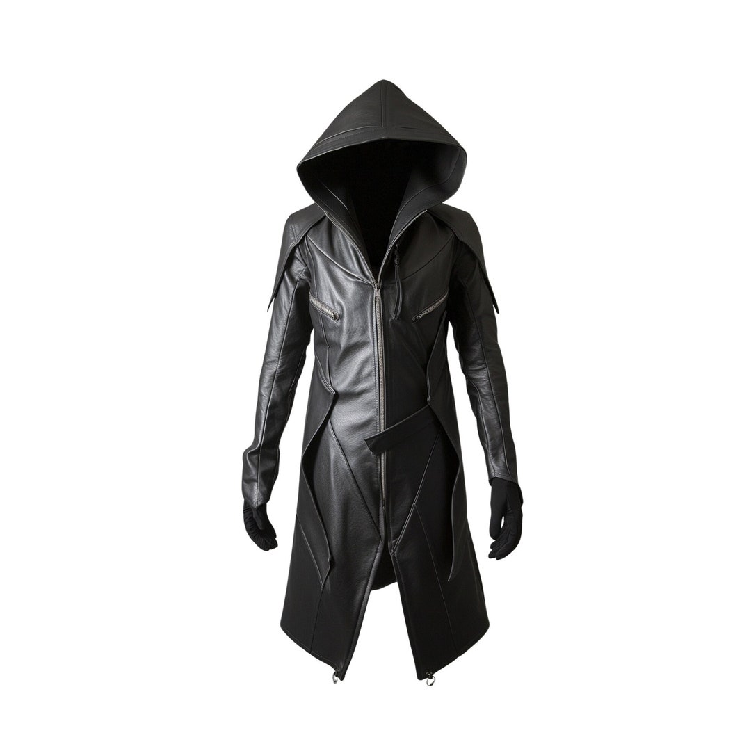 Handmade Black Leather Hooded Coat - Leather Coat for Cosplay - Hooded ...