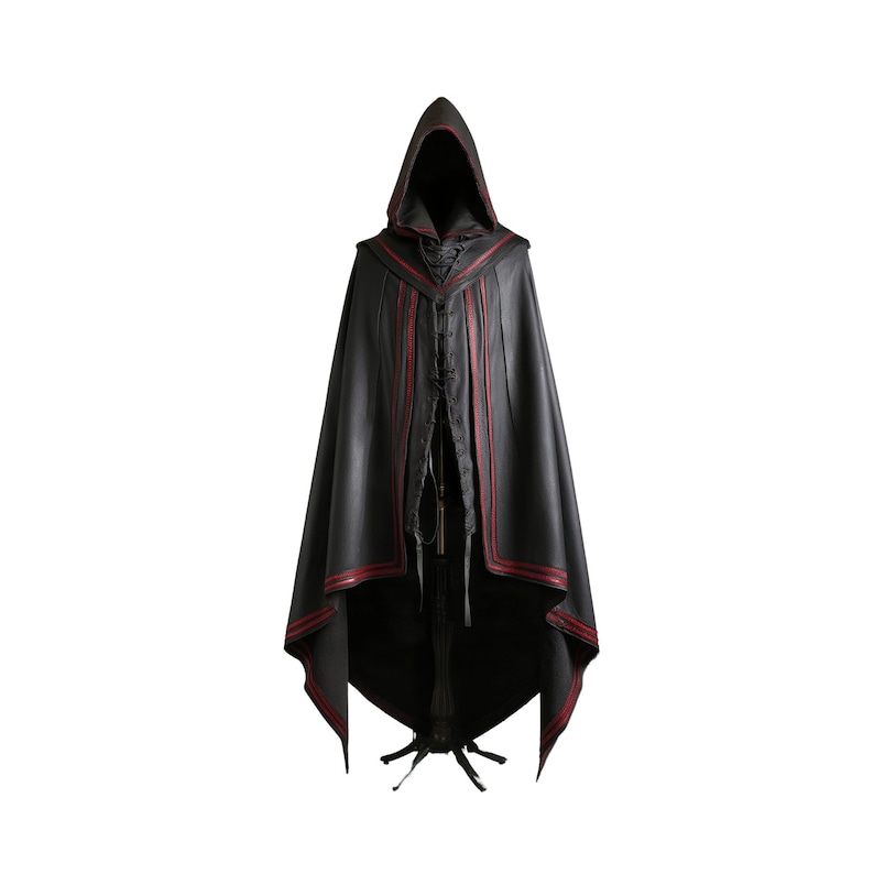 Handmade Black and Red Leather Medieval Hooded Cloak , Leather Cloak ...