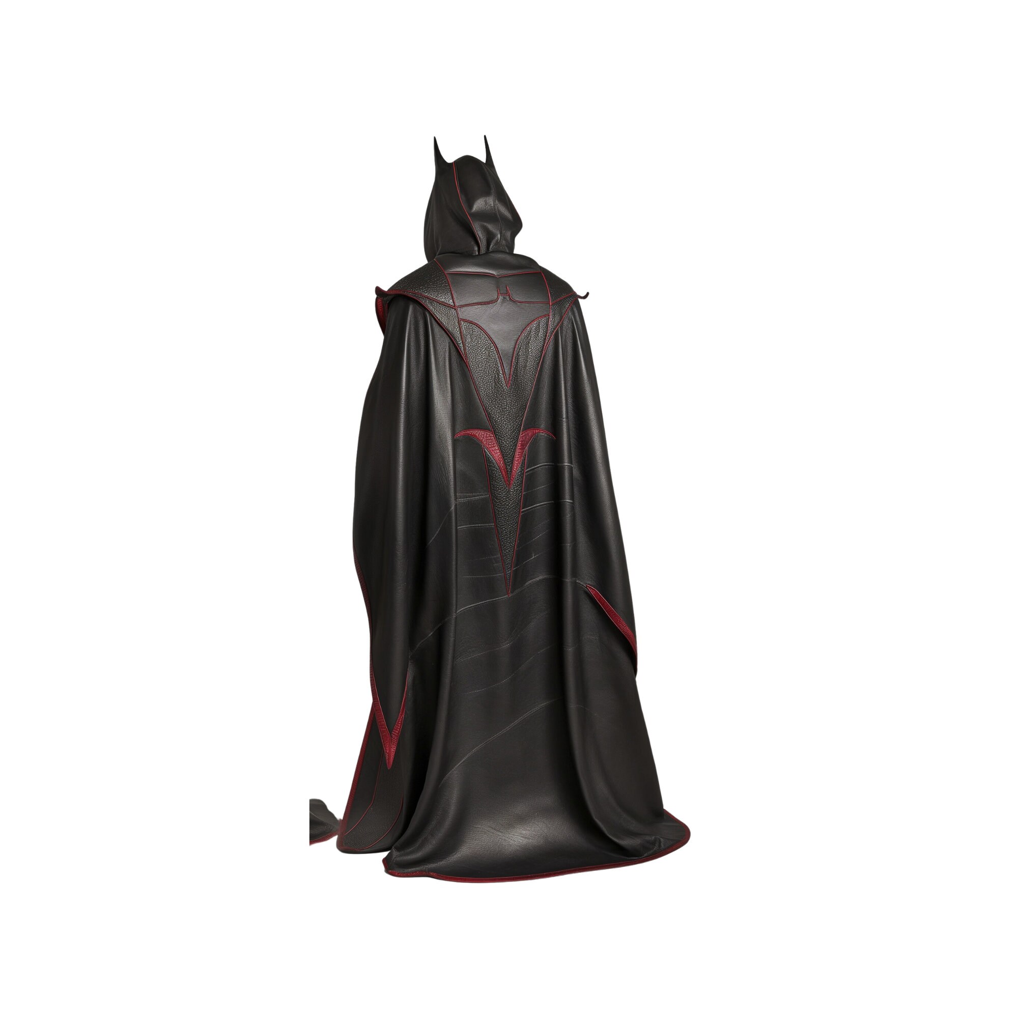 Pure Black and Red Leather Hooded Cloak , Leather Cloak for Cosplay ...