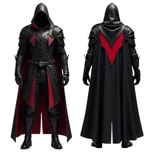 Black & Red Leather Medieval Hooded Cloak - Leather Armoured Cloak for ...