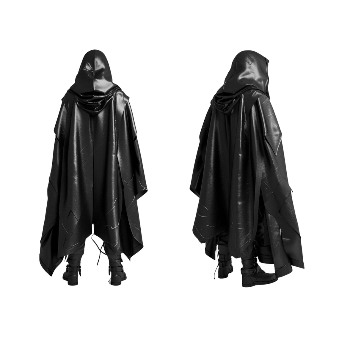 Handmade Black Leather Hooded Cloak , Leather Cloak for Cosplay, Hooded ...