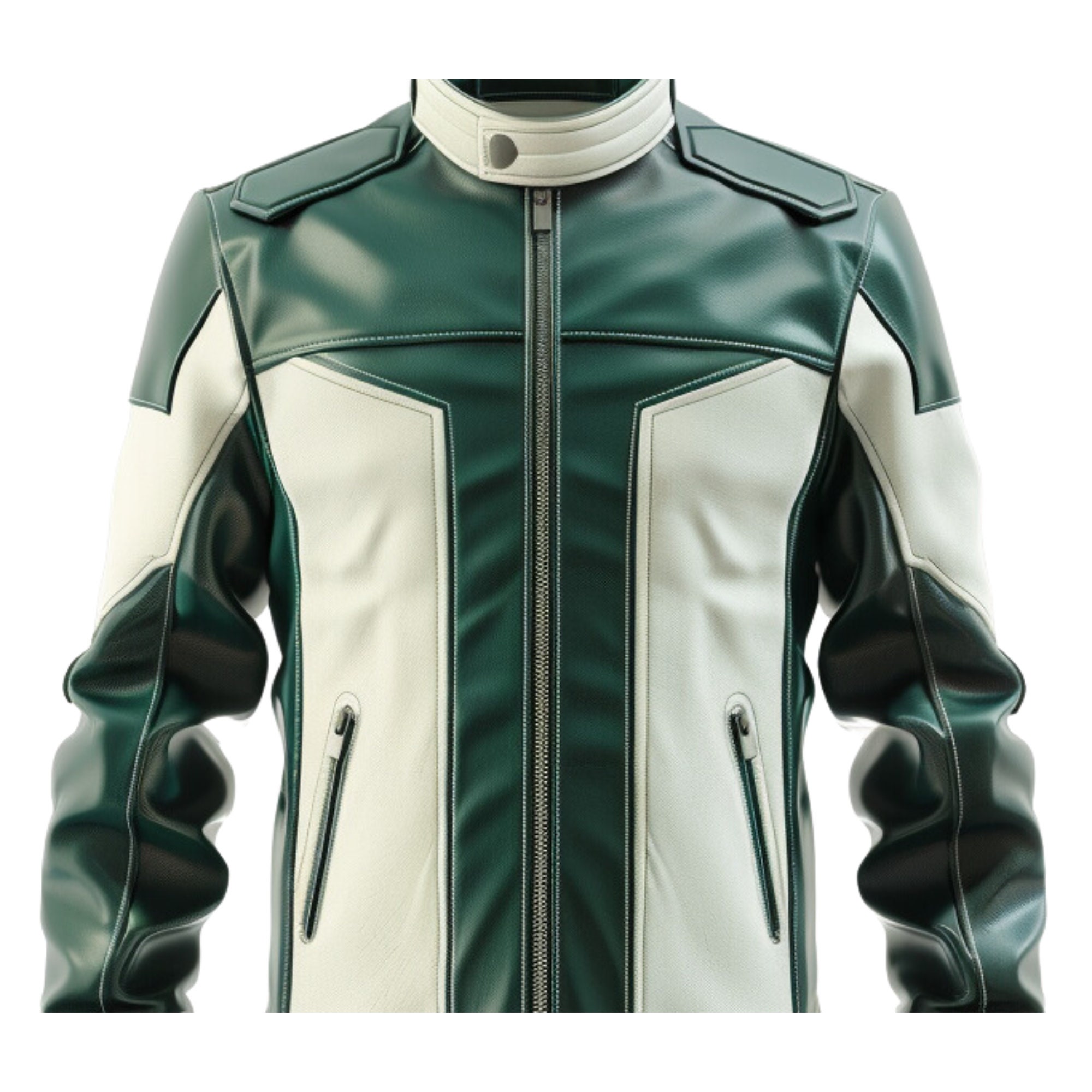 Green and White Men's Racing 100% Genuine Leather Jacket for Men ...
