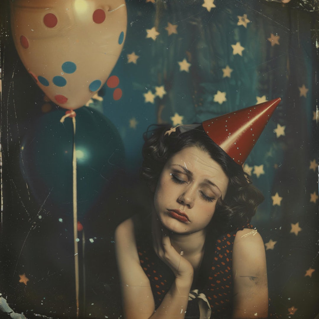 Contemplative Celebration Vintage-style Party Art Print, Melancholic ...