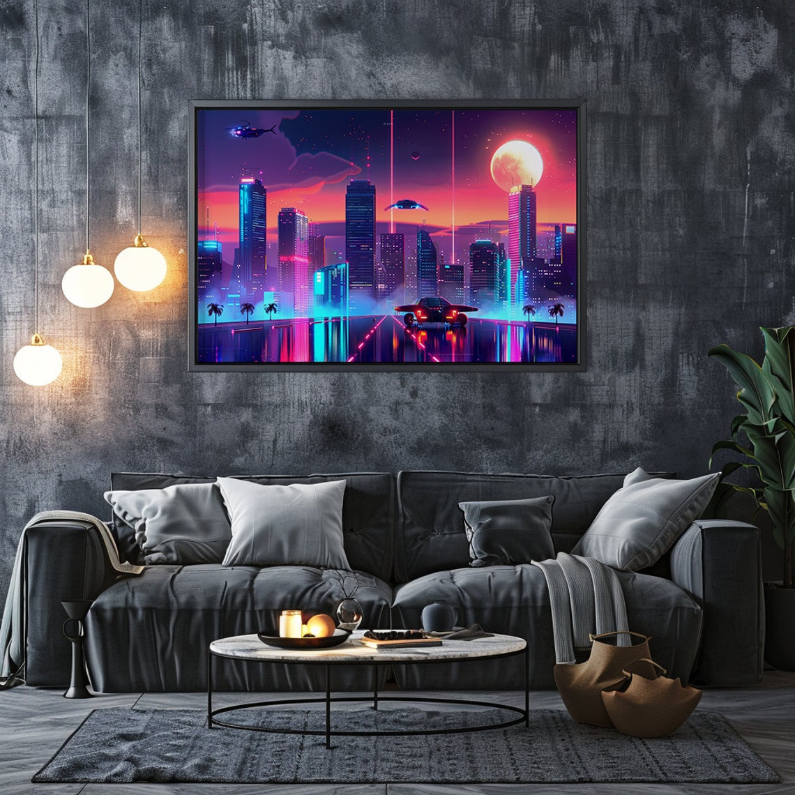 Futuristic City Wall Art Print | Sci-fi Skyline Art Print | Cyberpunk ...