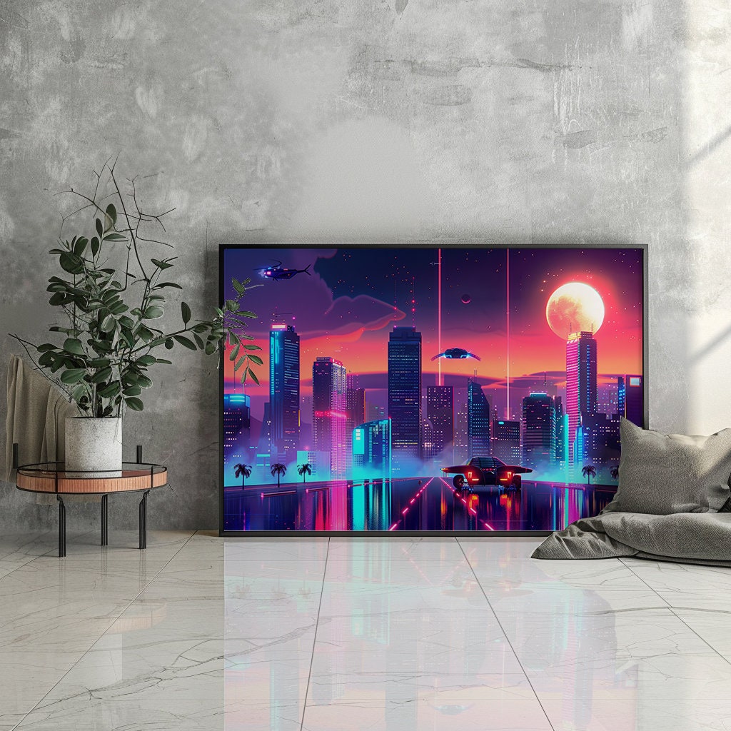 Futuristic City Wall Art Print | Sci-fi Skyline Art Print | Cyberpunk ...