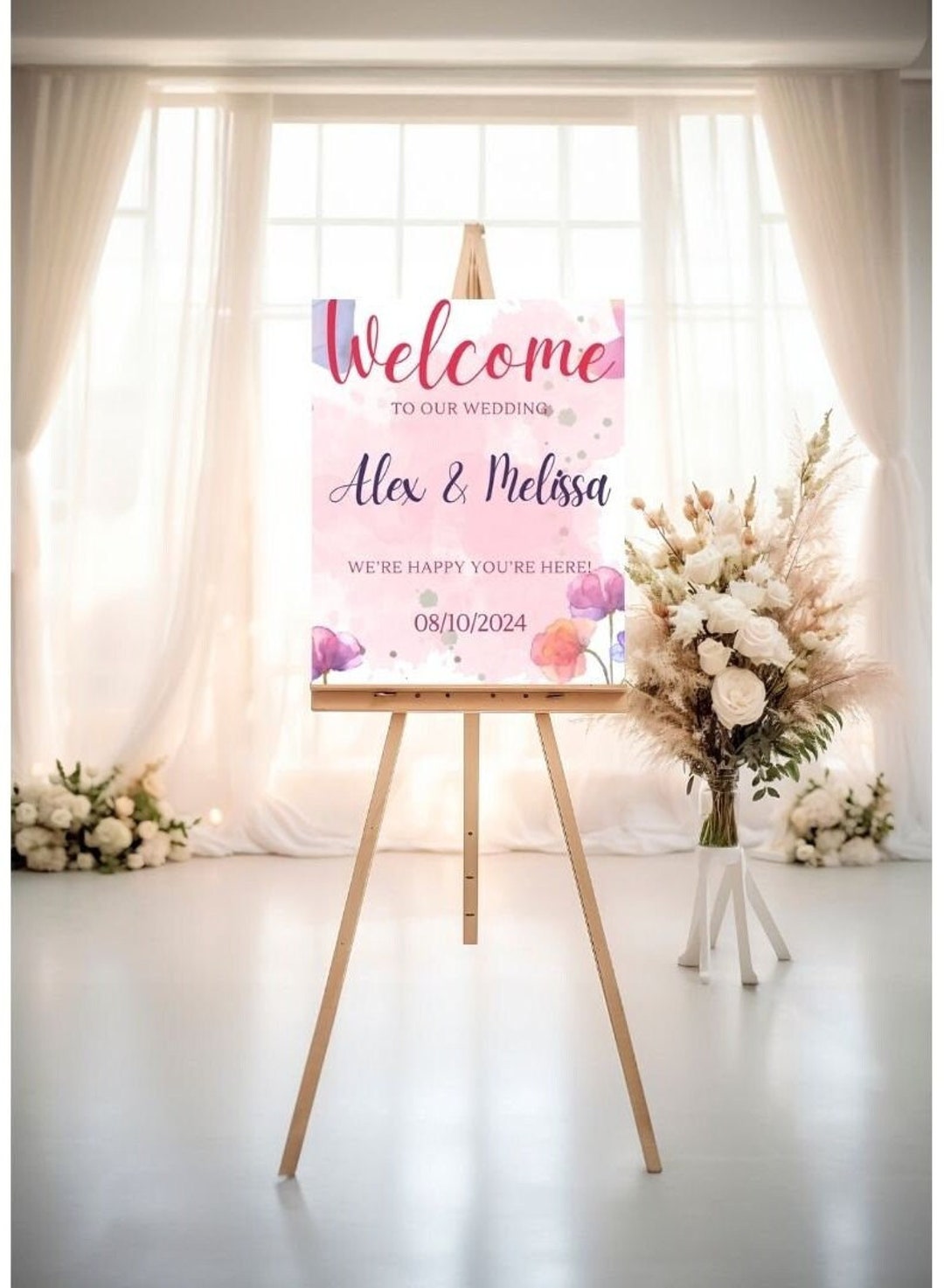Pink Wildflower Welcome Sign, Custom Wedding Welcome Poster, DIY ...