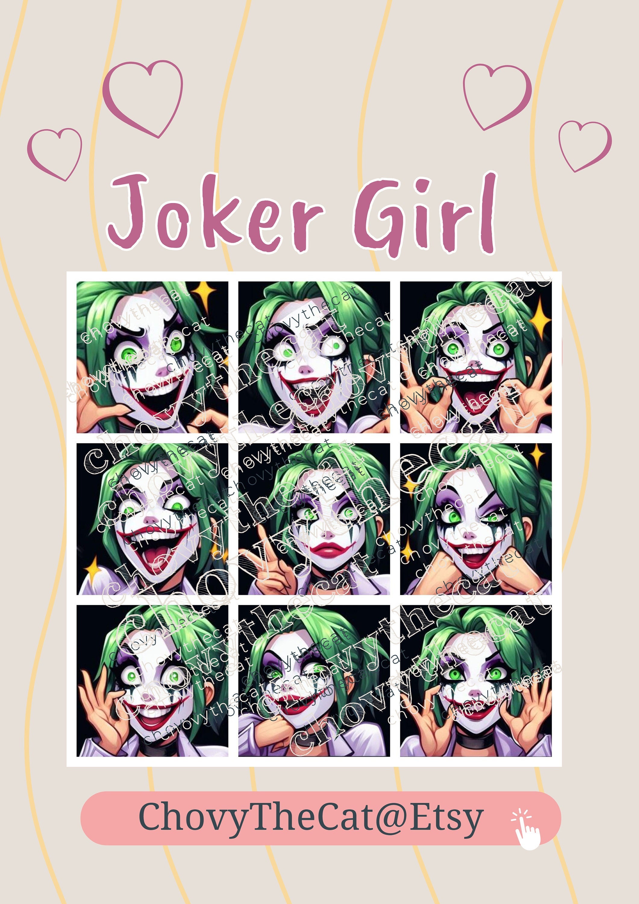 Joker Girl Twitch Emote Pack | Gaming | Streaming | Streamer | Green ...