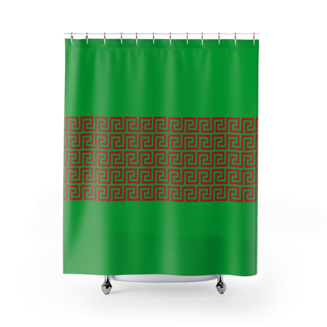 Shower Curtains No4 Red Greek Meander Pattern Green Background USA - Etsy