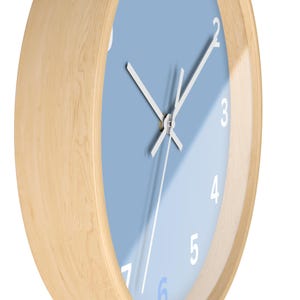 Wall Clock Pale Blue Face White Black Wood Frame White Blue Numerals ...