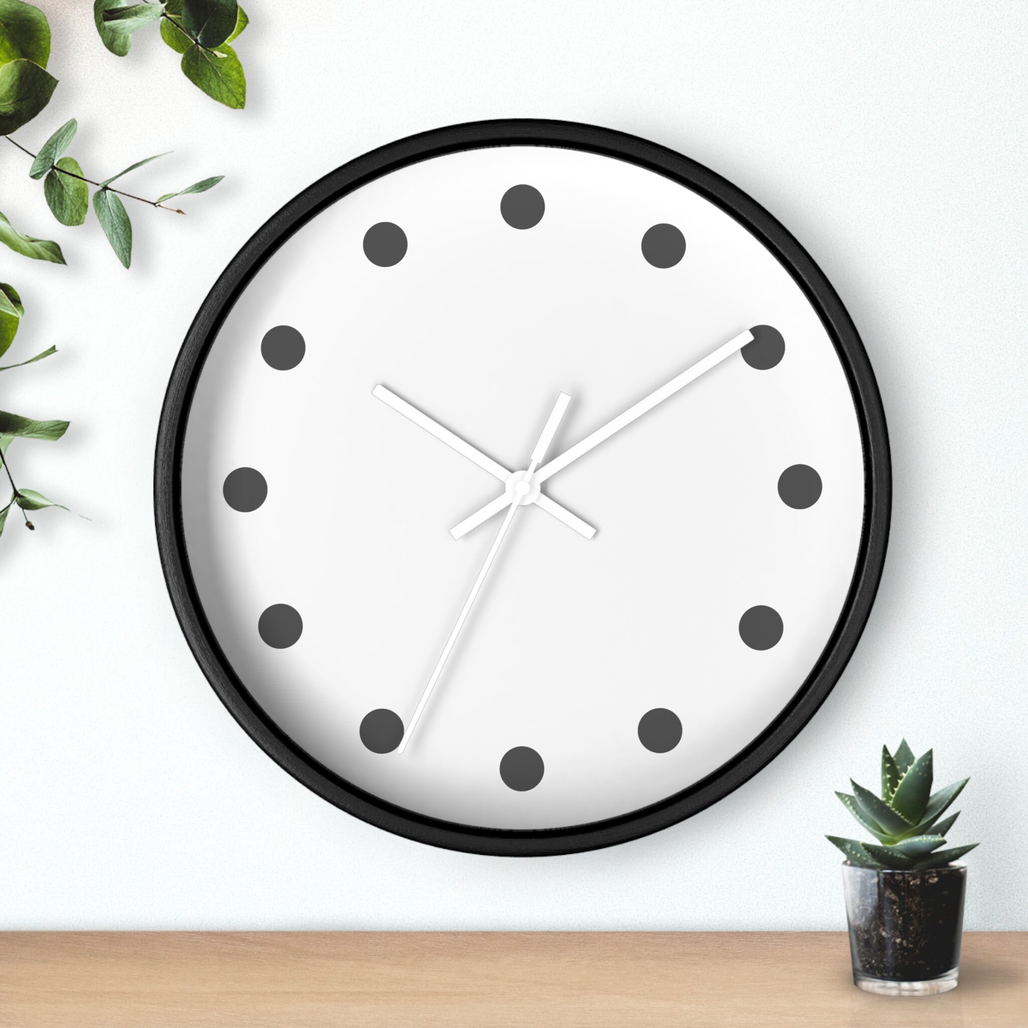 Wall Clock Dot Clock No 1 - White Face Black White Wood Frame Black ...