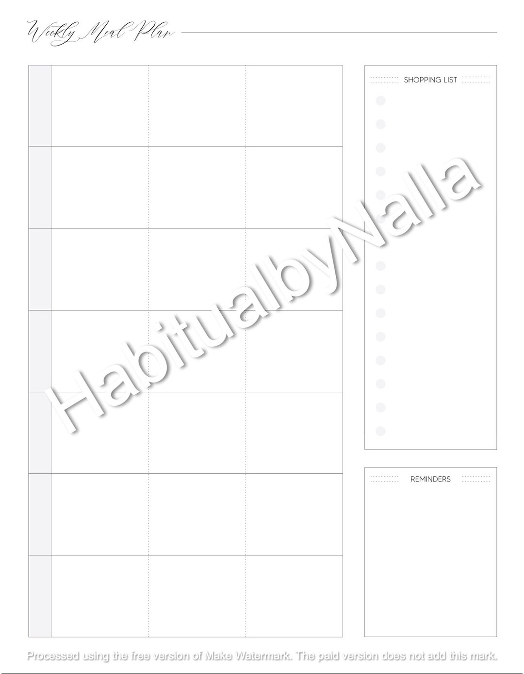 Weekly Meal Plan Digital Template Etsy