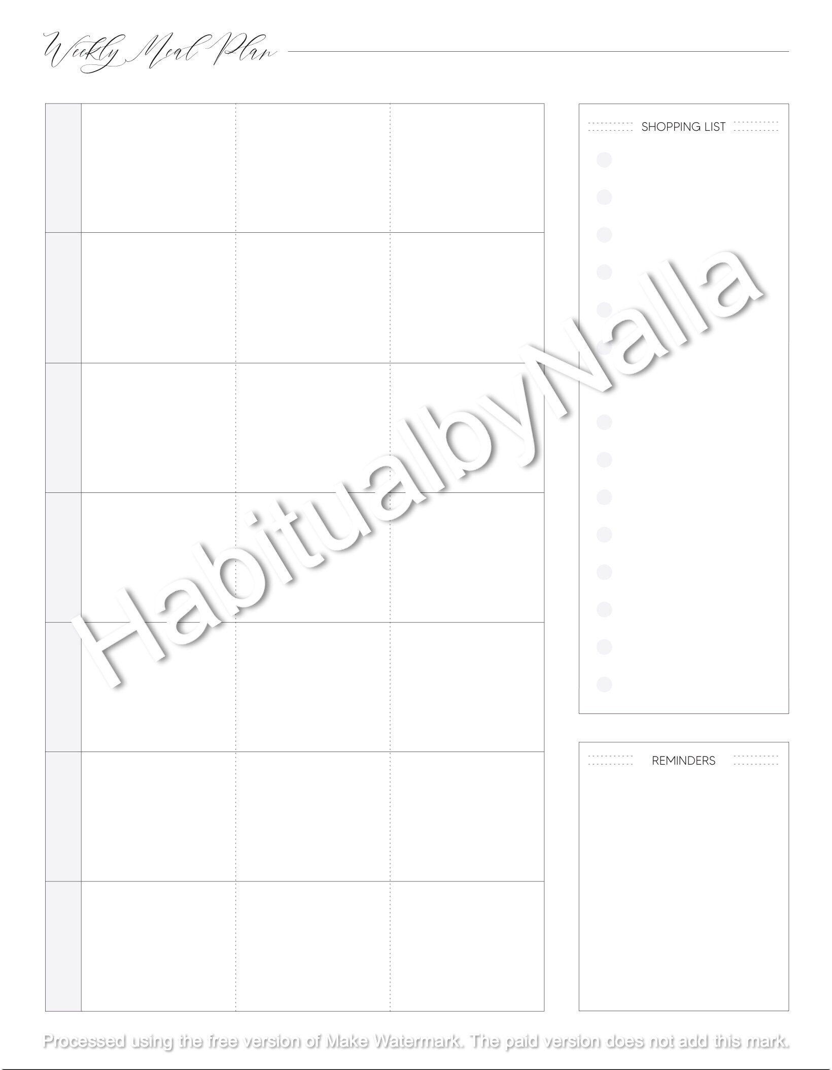 Weekly Meal Plan Digital Template Etsy